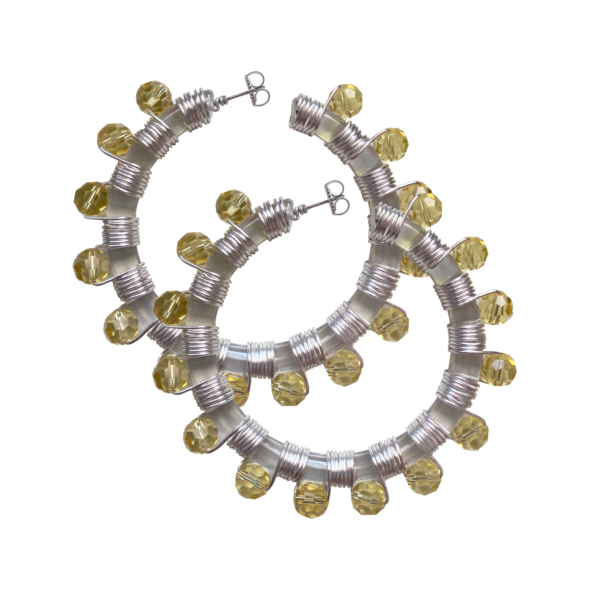 TRANSLUCENT CRYSTAL HOOPS - PINEAPPLE JUICE – OFF THE HANDLE